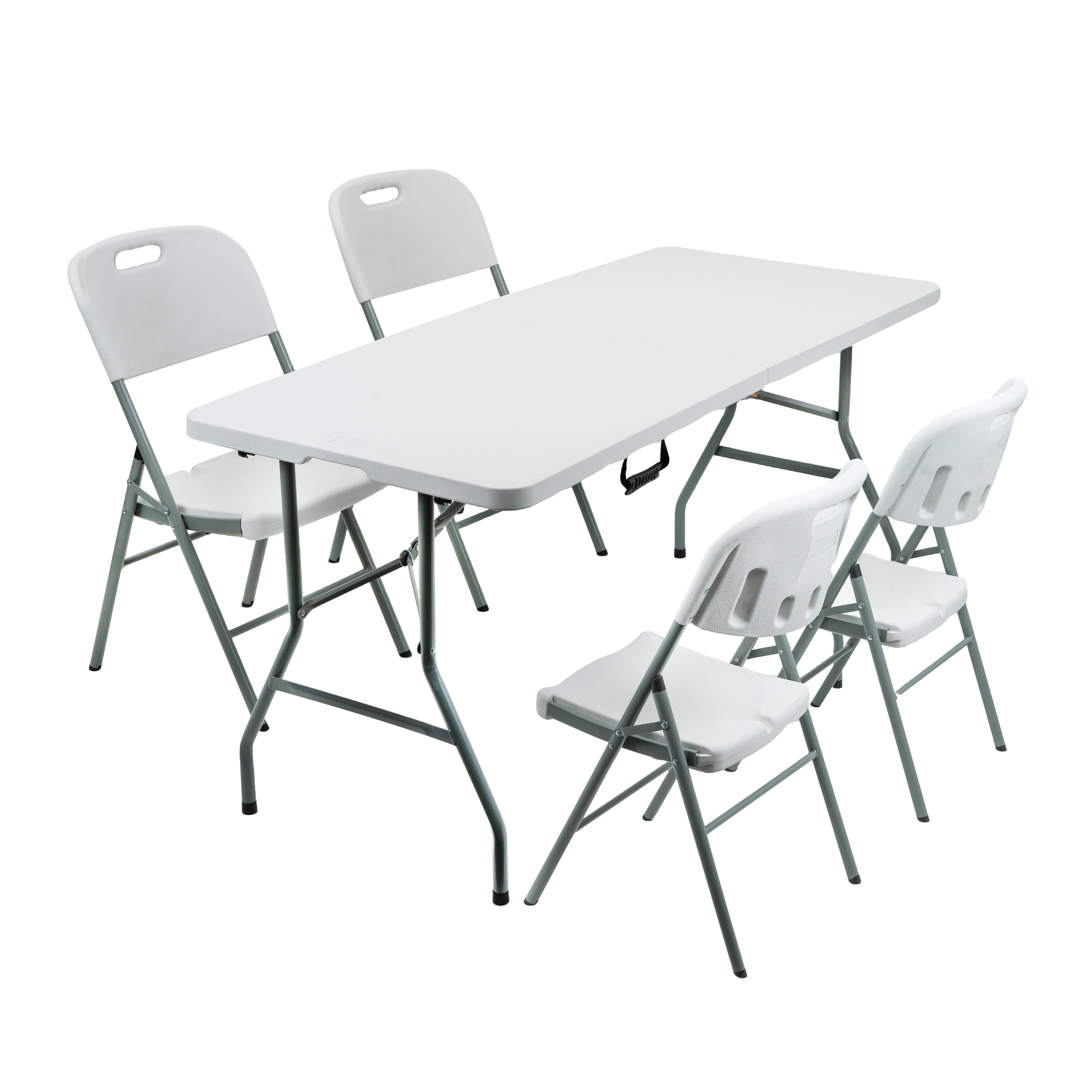 5ft Folding Trestle Table with 4 Metal Frame Plastic Chairs – Folding ...
